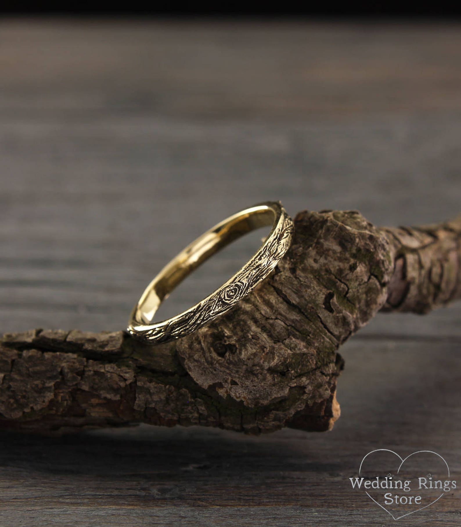 Tree Bark Small Wedding Ring Nature Inspired Gold Wedding | Etsy