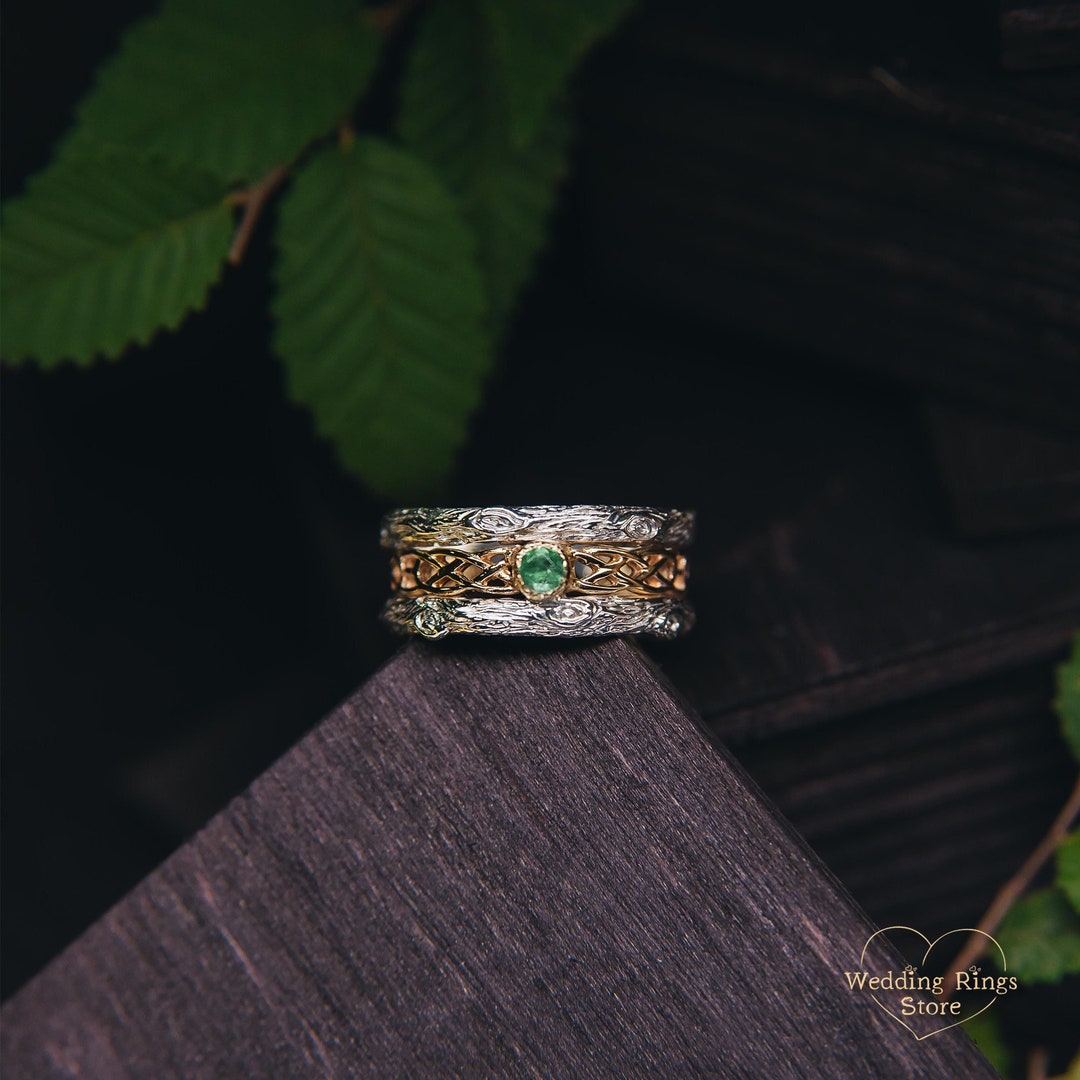 Two Tone Ring in Celtic Design - Gold and Silver Wide Ring With Shiny ...