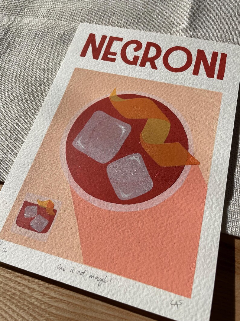Negroni Poster - Original Hand Finished Screen Print A5 | Hand-painted ...