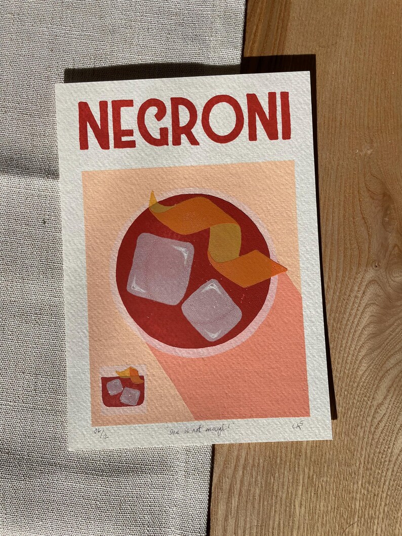 Negroni Poster - Original Hand Finished Screen Print A5 | Hand-painted ...