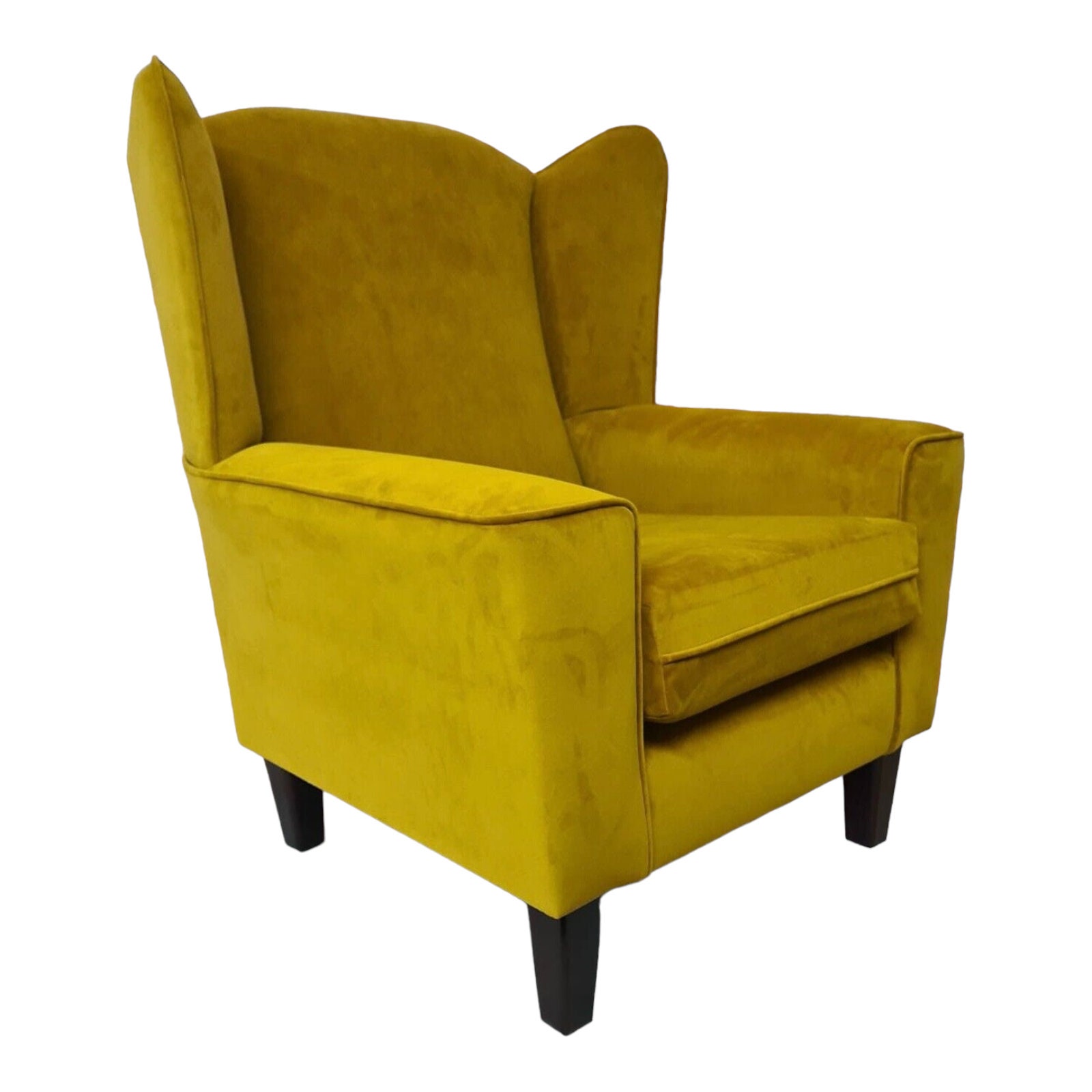 Wing Back Cottage Fireside Chair in Gold Velvet Feel Fabric Standing on Solid Wood Straight Legs Etsy