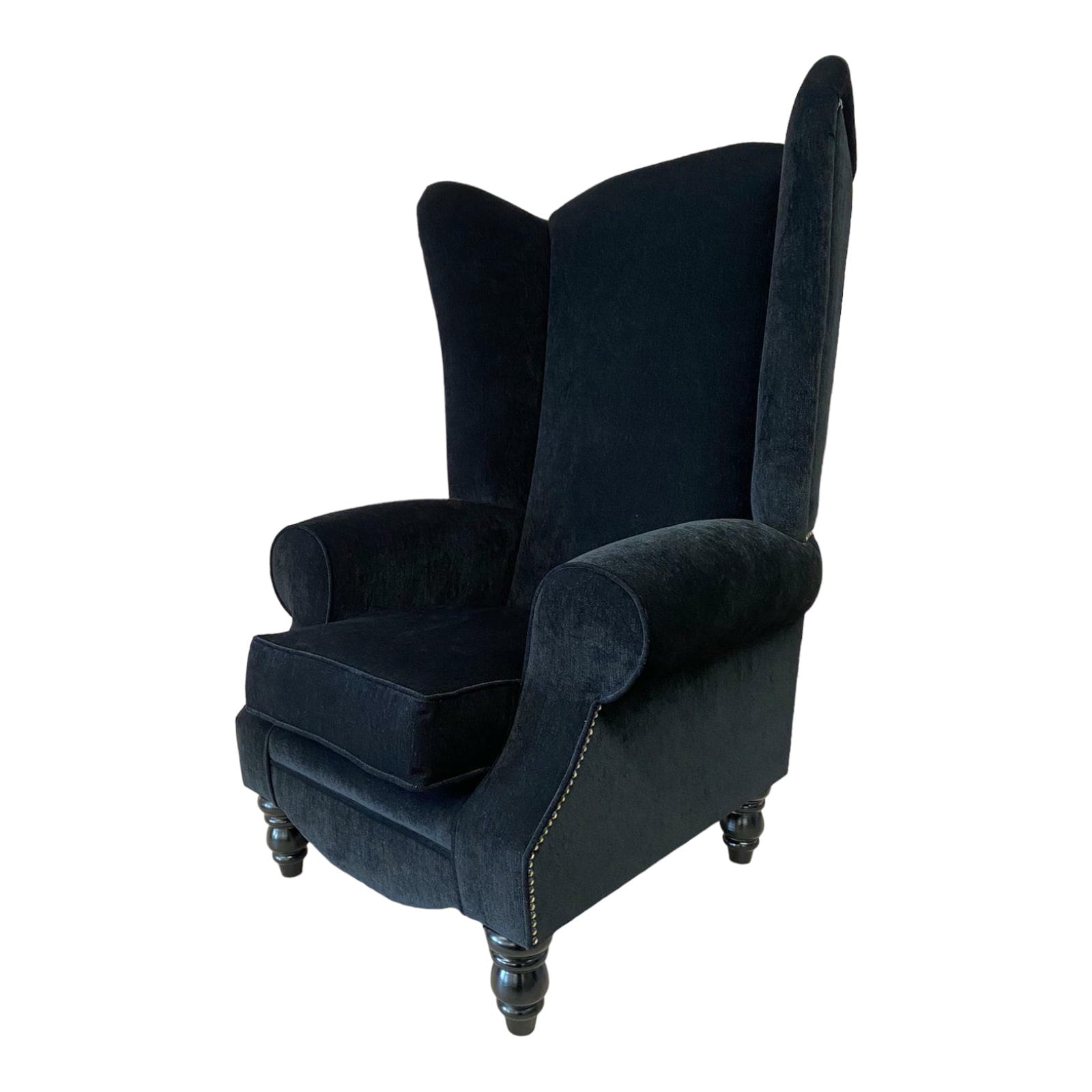 Black velvet high back chair store