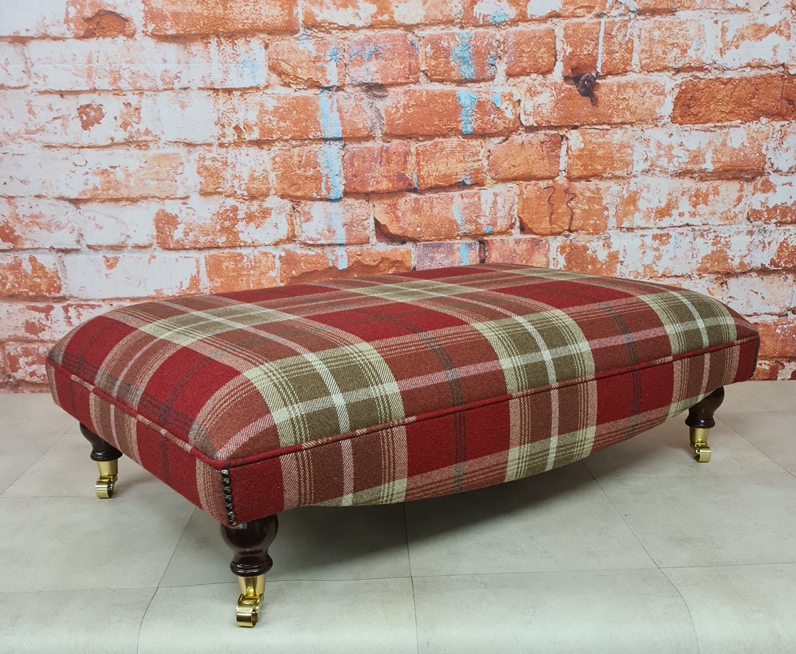 Extra Large Footstool Balmoral Red Tartan Fabric Dark Wood - Etsy UK