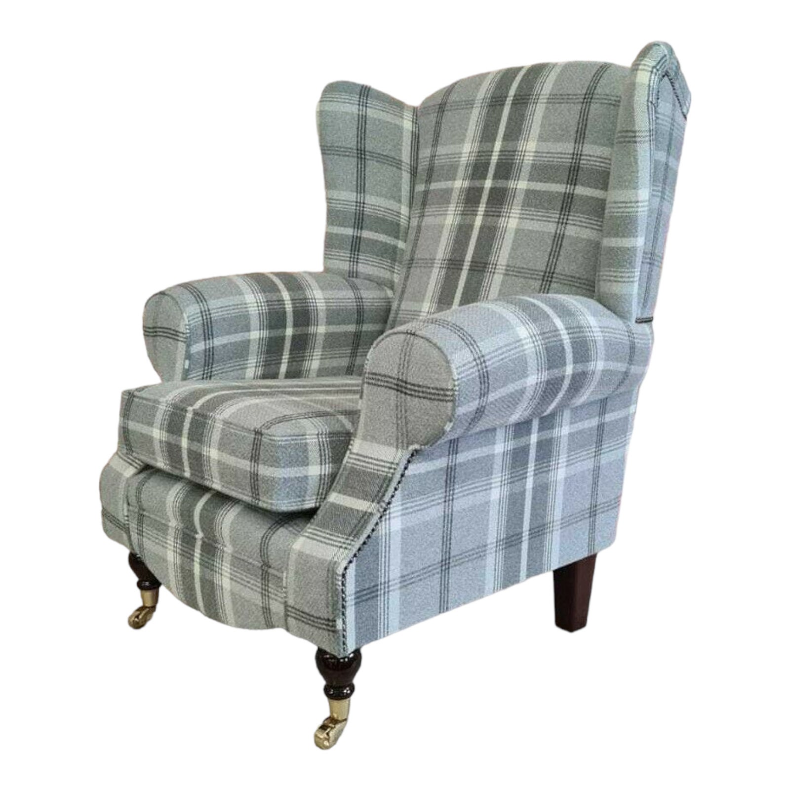 Grey tartan wingback chair store