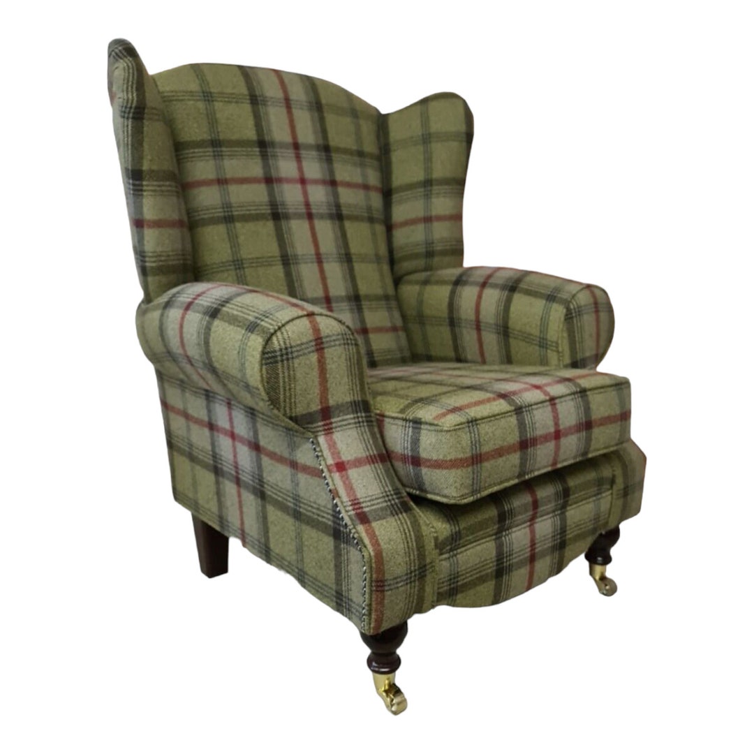 Wing Back Cottage Fireside Chair Balmoral Hunter Tartan Fabric Etsy