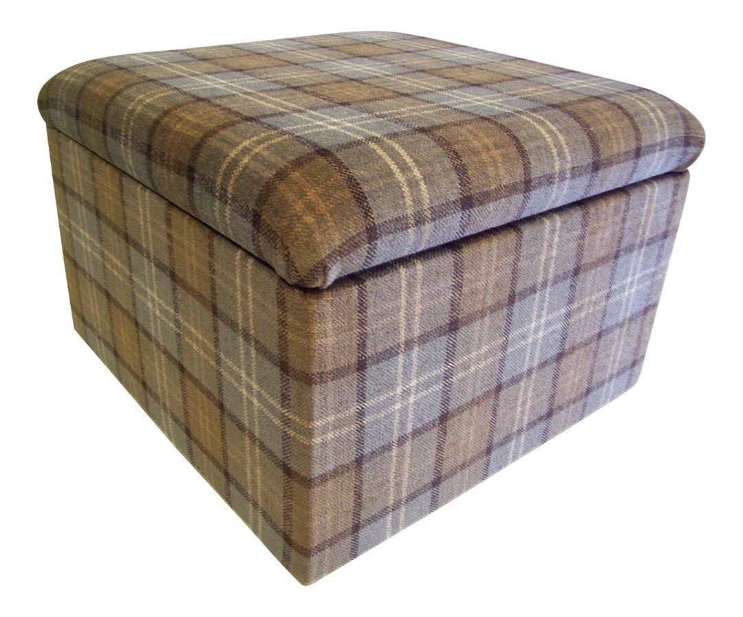 Tartan Fabric Storage Box Footstool: Duck Egg Blue, Lift Lid (20x20x14 ...
