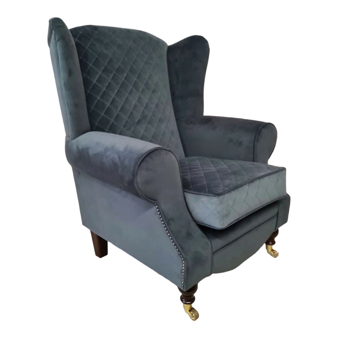 Queen Anne Wing Back Cottage Chair Grey Quilted Seating Area With Plain ...
