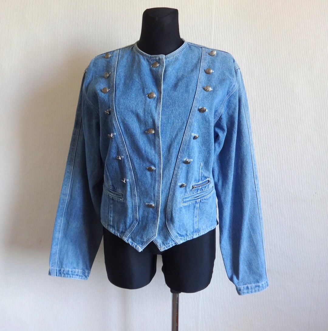 Vintage Triple Breasted Denim Jacket Women's Blue Denim Jacket Spring ...