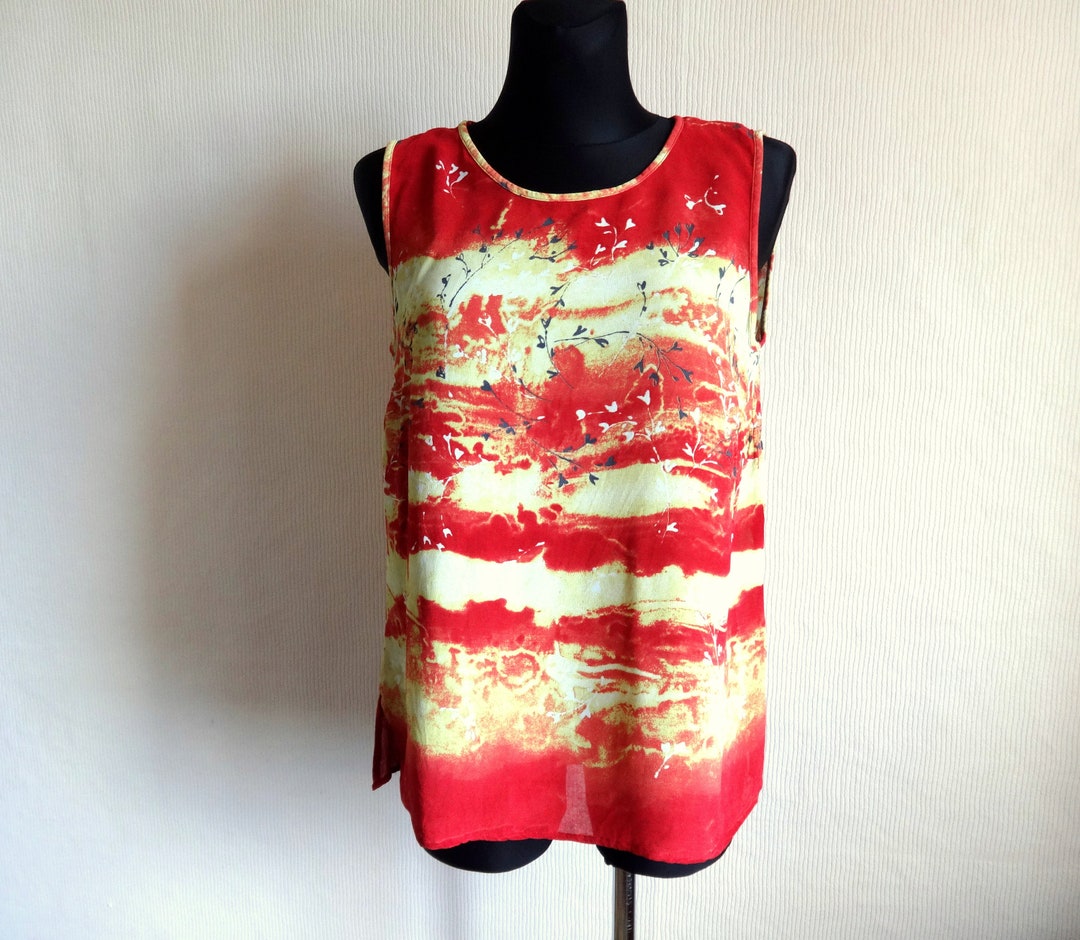 Vintage Horst Basler Red & Yellow Abstract Print Tank Top Summer Women ...
