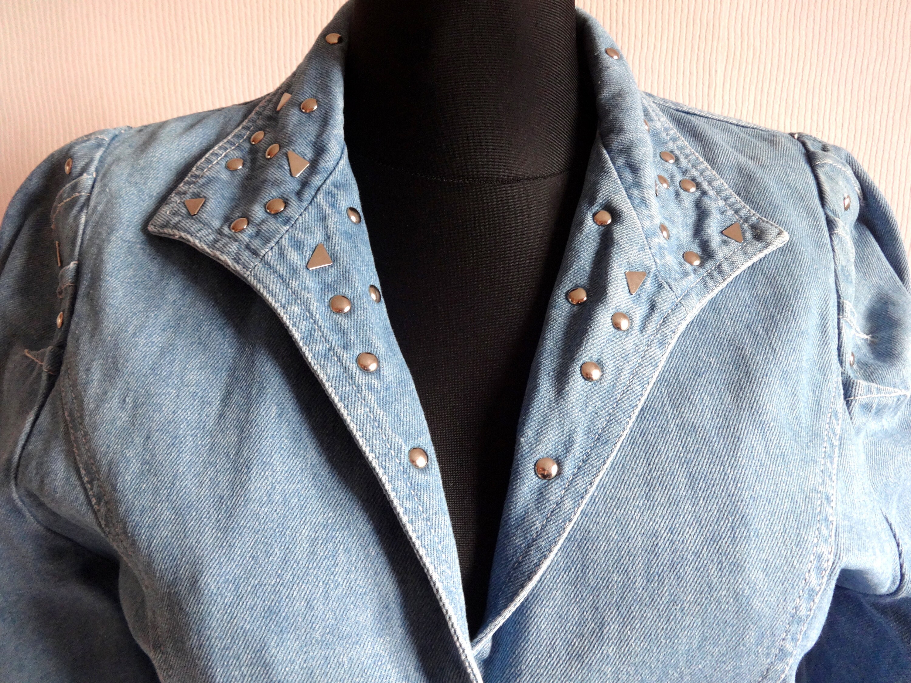 Vintage Studded Denim Jacket Fitted Waist Push Buttons Closure Denim ...