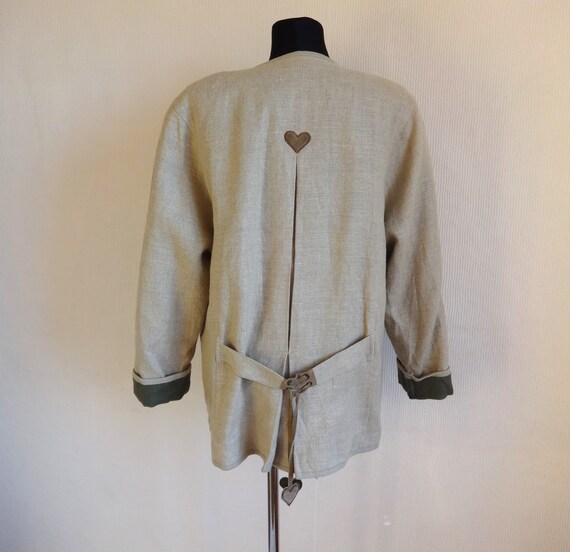 Vintage Austrian Linen Gray & Green Blazer Drindl Tra… - Gem