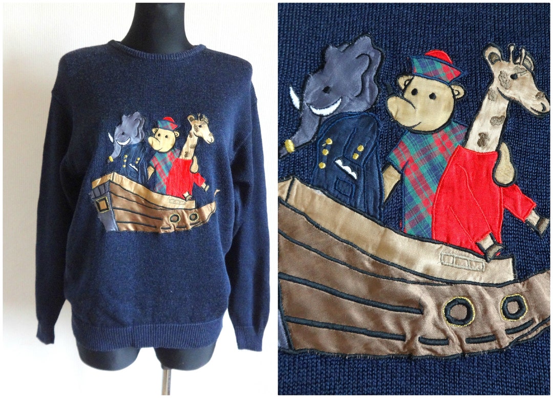 Vintage Animals Embellished Sweater Dark Blue Women's Knitwear Jumper ...