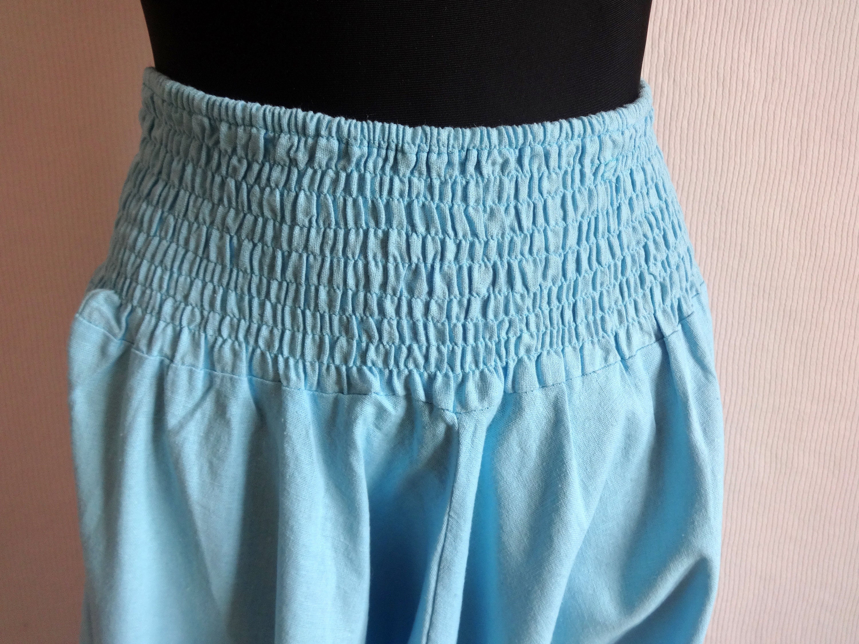 Vintage Sky Blue Harem Pants Alladin Capri Pants High Elastic Waist ...