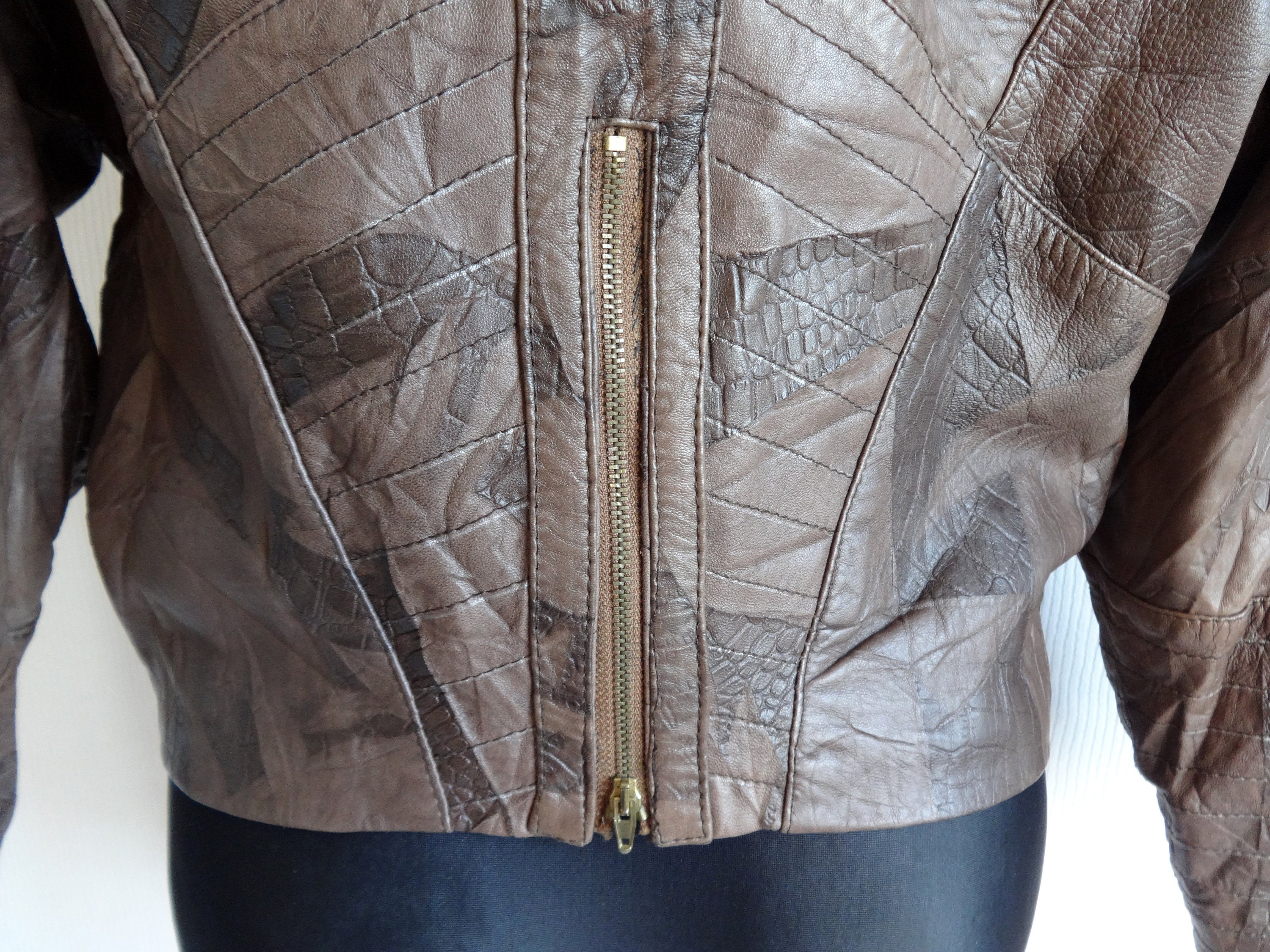 Vintage Brown Textured Leather Jacket Full Lining Push Buttons - Etsy