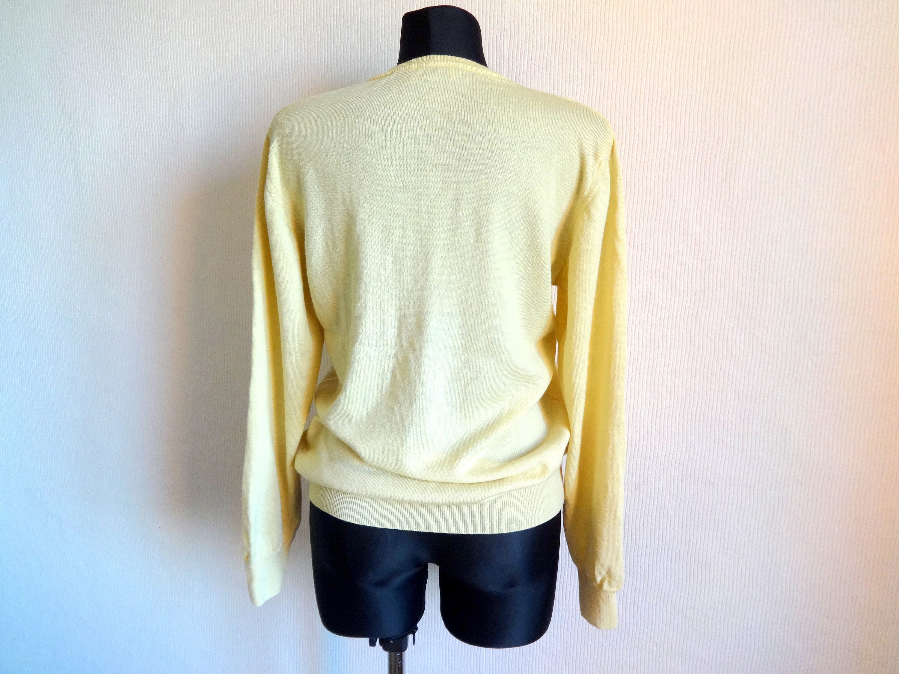 Buy Vintage Pale Yellow Soft Wool Jumper V Neck Long Sleeve Unisex ...