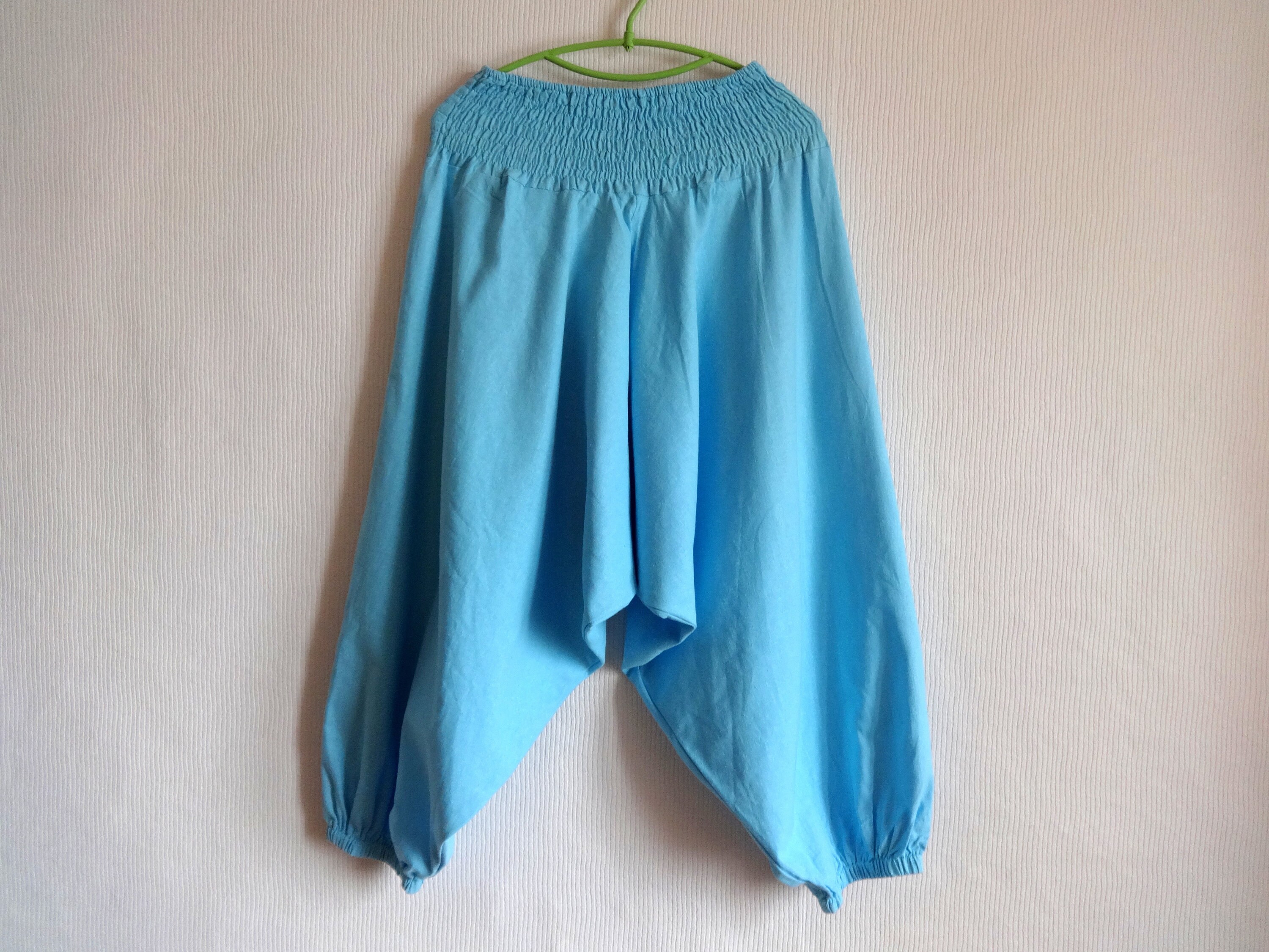 Vintage Sky Blue Harem Pants Alladin Capri Pants High Elastic Waist ...