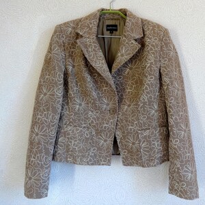 Claudia Sträter Linen Blazer Embroidered Flowers Light Brown & White ...