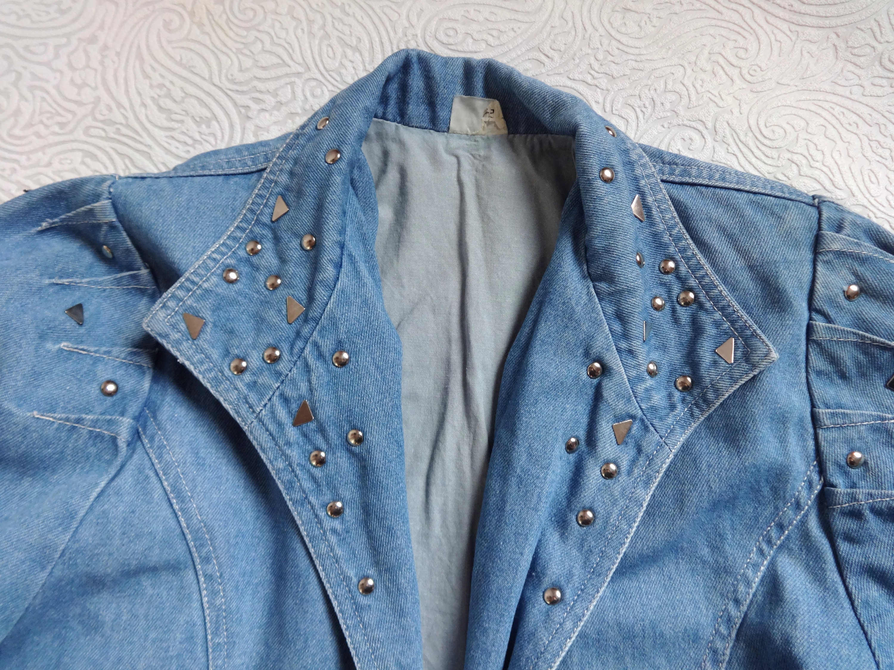 Vintage Studded Denim Jacket Fitted Waist Push Buttons Closure Denim ...