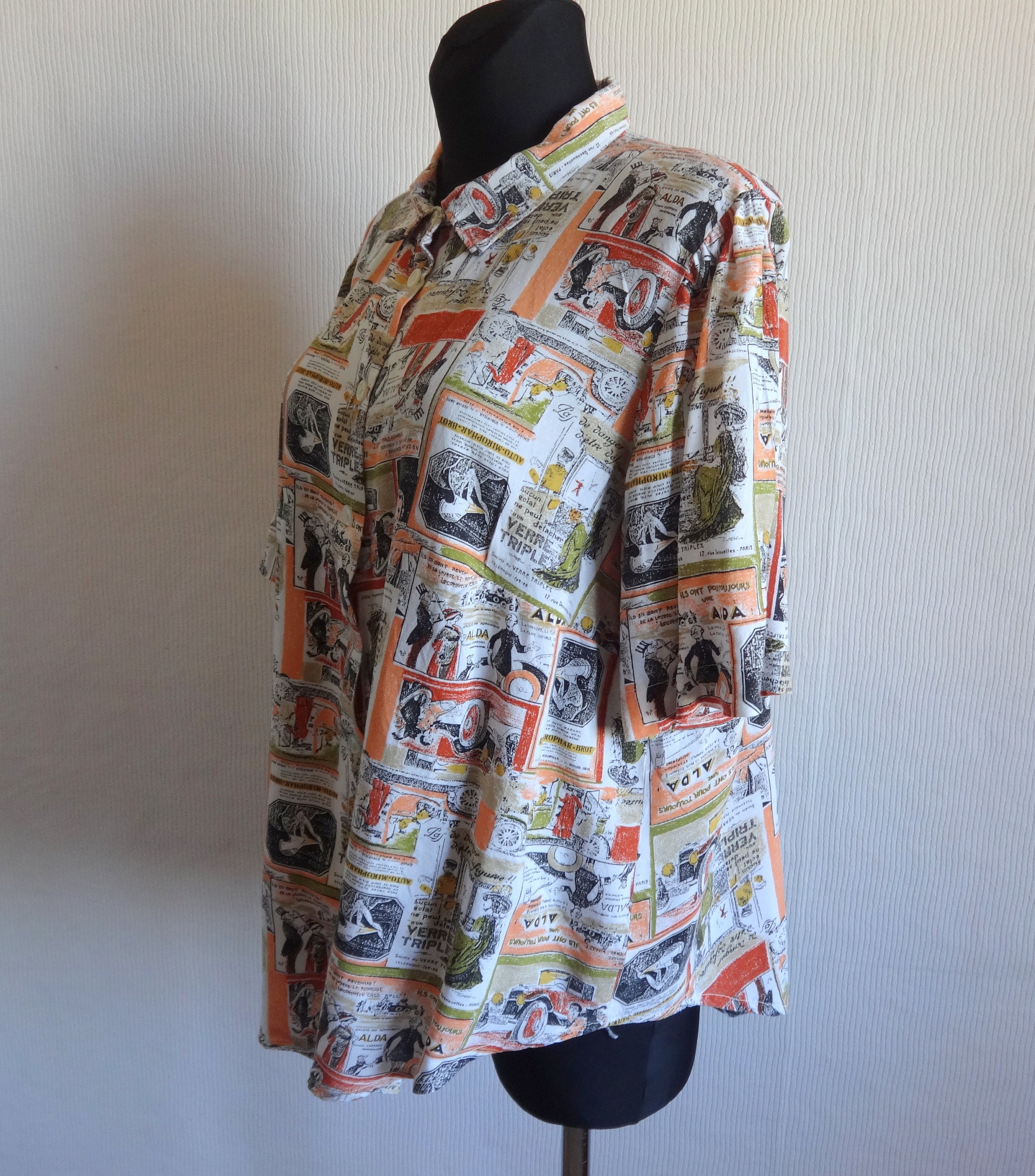 Vintage Handmade Comics Cartoon Print Blouse Short Sleeve - Etsy Italia