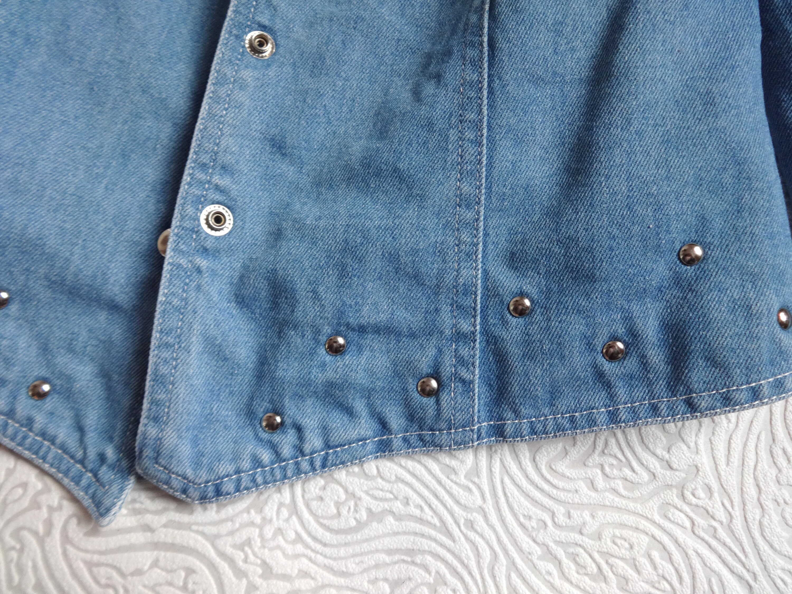 Vintage Studded Denim Jacket Fitted Waist Push Buttons Closure Denim ...