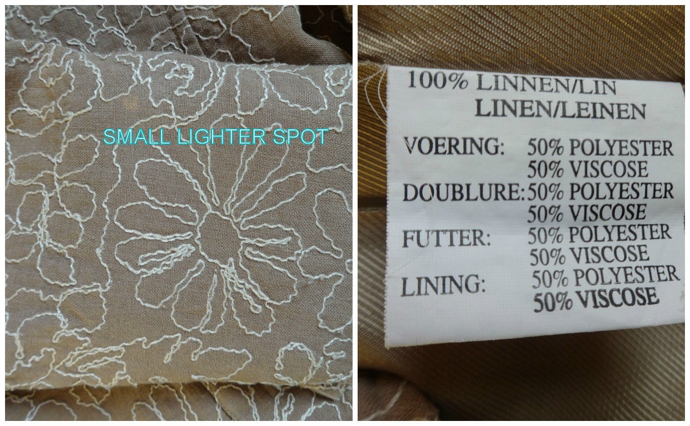Claudia Sträter Linen Blazer Embroidered Flowers Light Brown & White ...