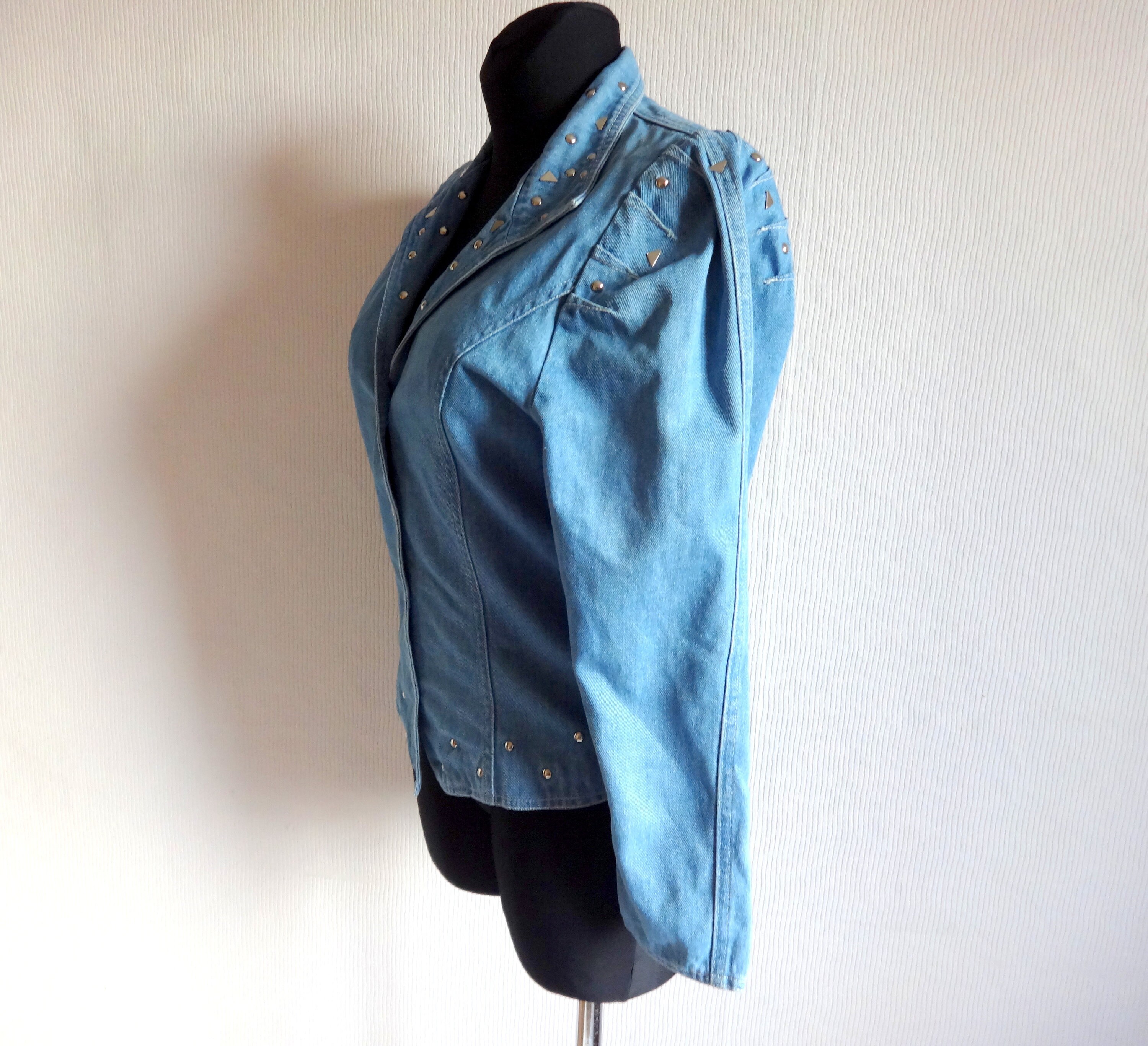 Vintage Studded Denim Jacket Fitted Waist Push Buttons Closure Denim ...
