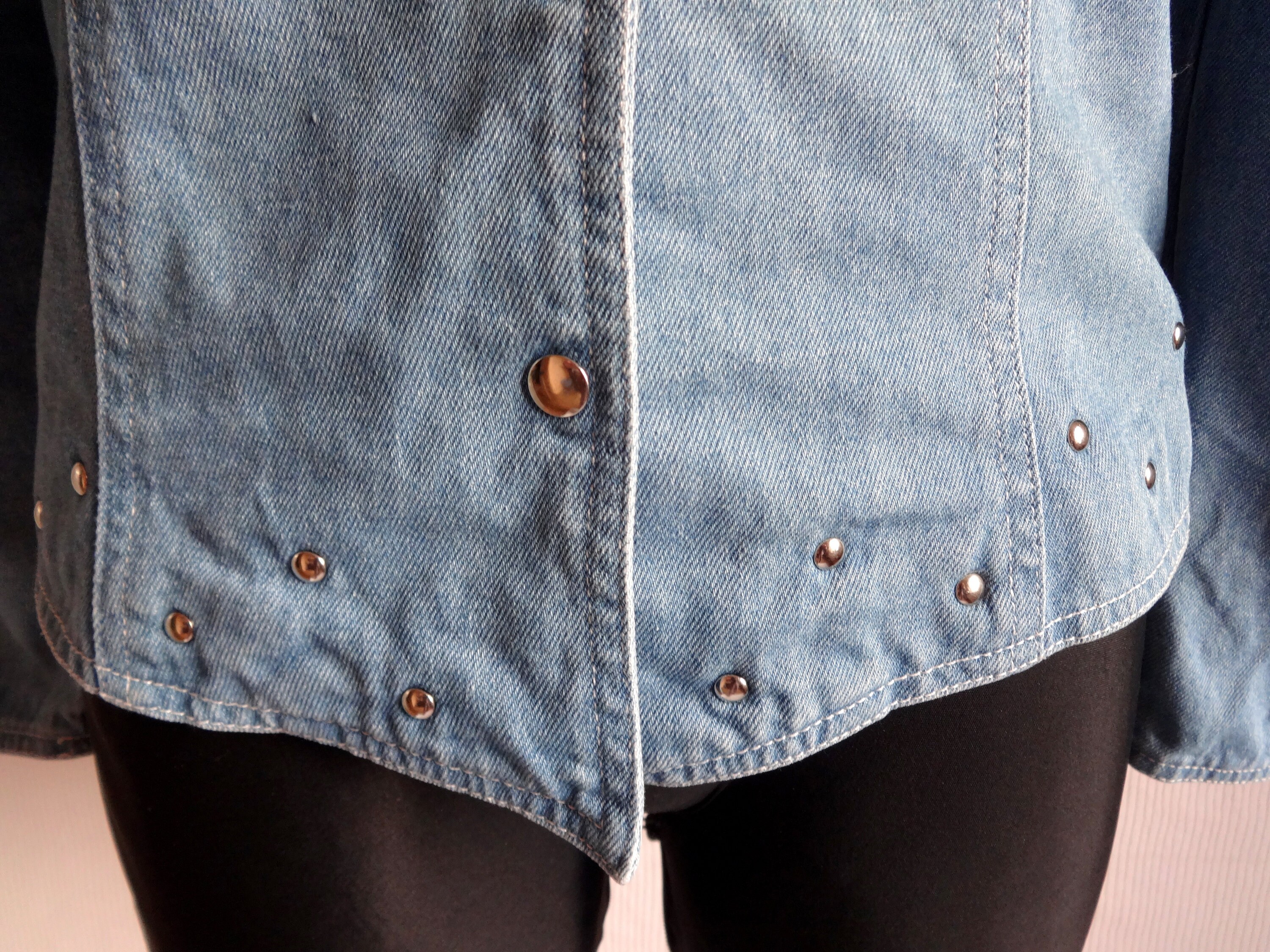 Vintage Studded Denim Jacket Fitted Waist Push Buttons Closure Denim ...