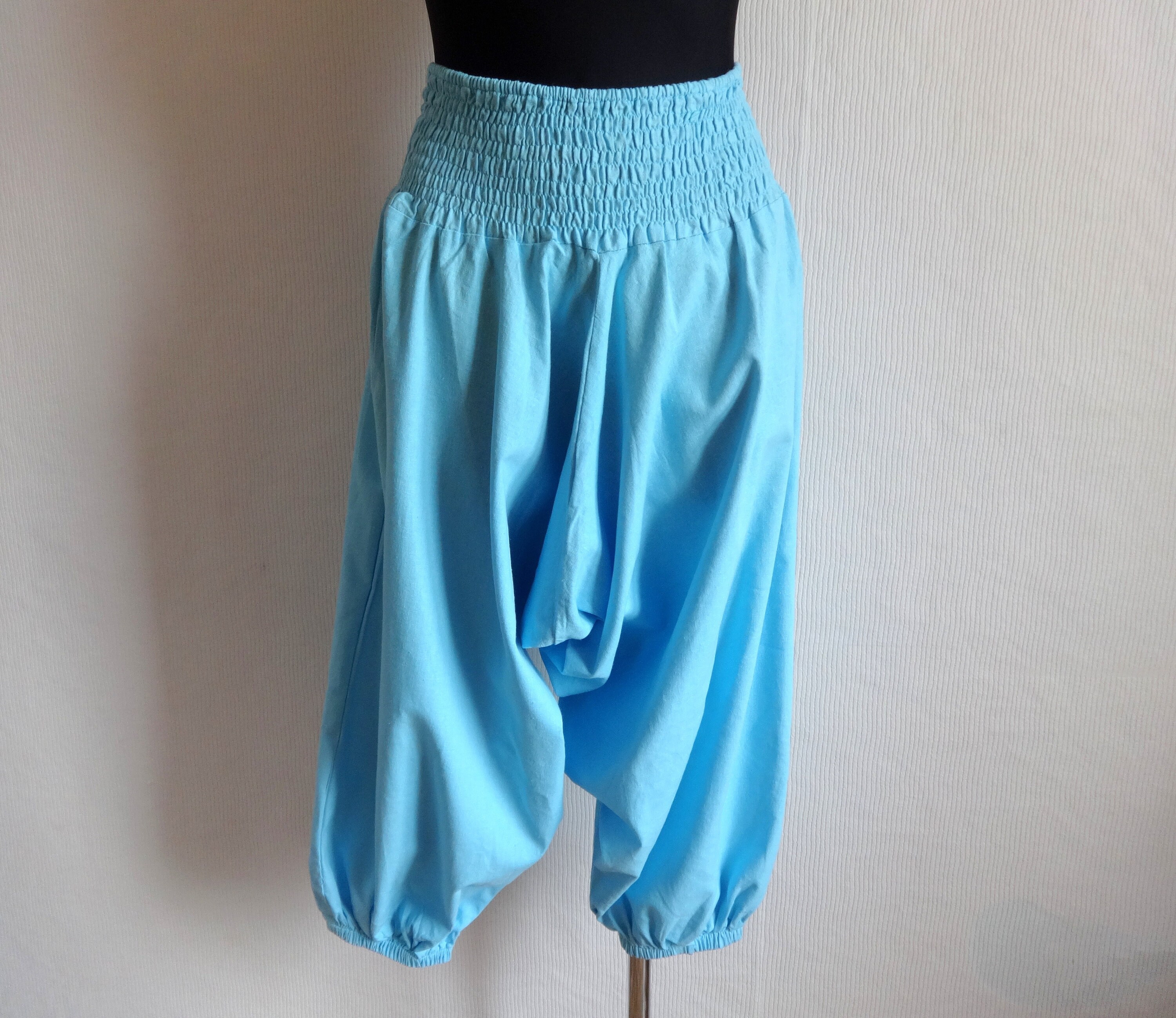 Vintage Sky Blue Harem Pants Alladin Capri Pants High Elastic Waist ...