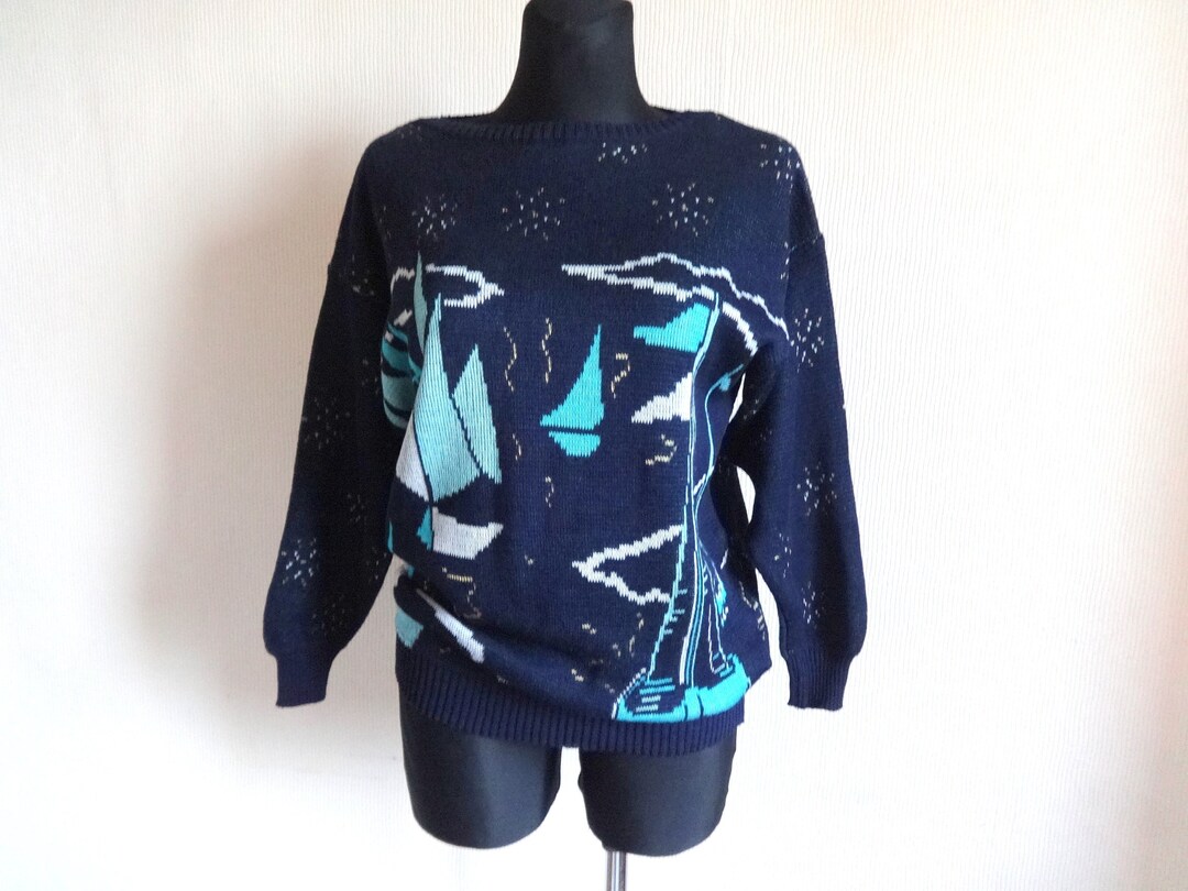 Vintage Italian Sailing Boats Embellished Sweater Knitted Women's ...