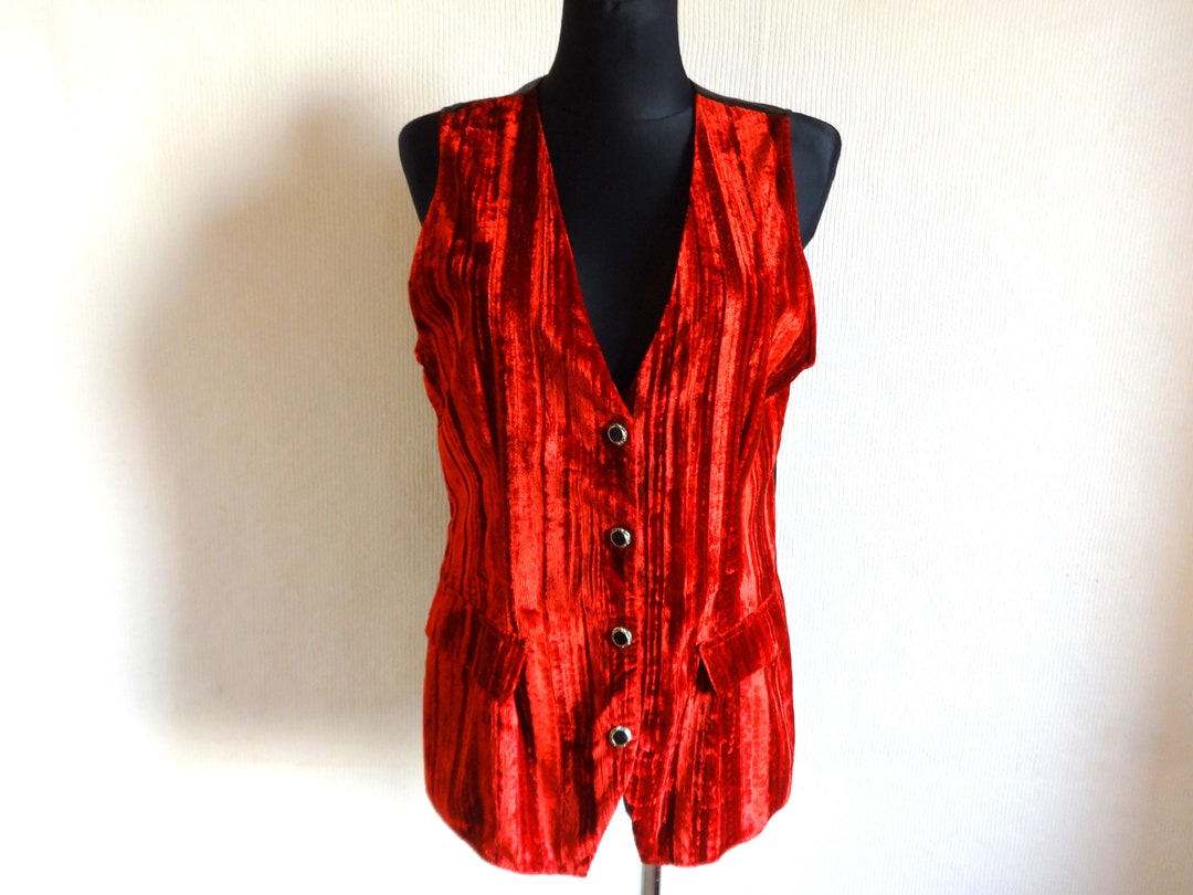 Vintage Red & Black Crushed Velvet Vest Formal Vest Velvet Waistcoat ...