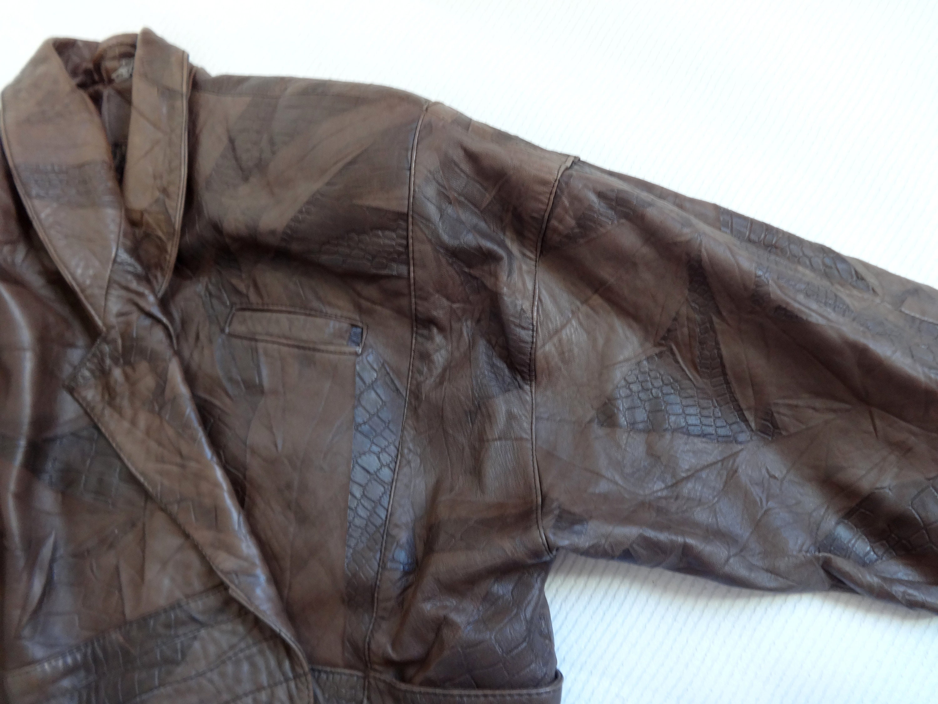 Vintage Brown Textured Leather Jacket Full Lining Push Buttons | Etsy