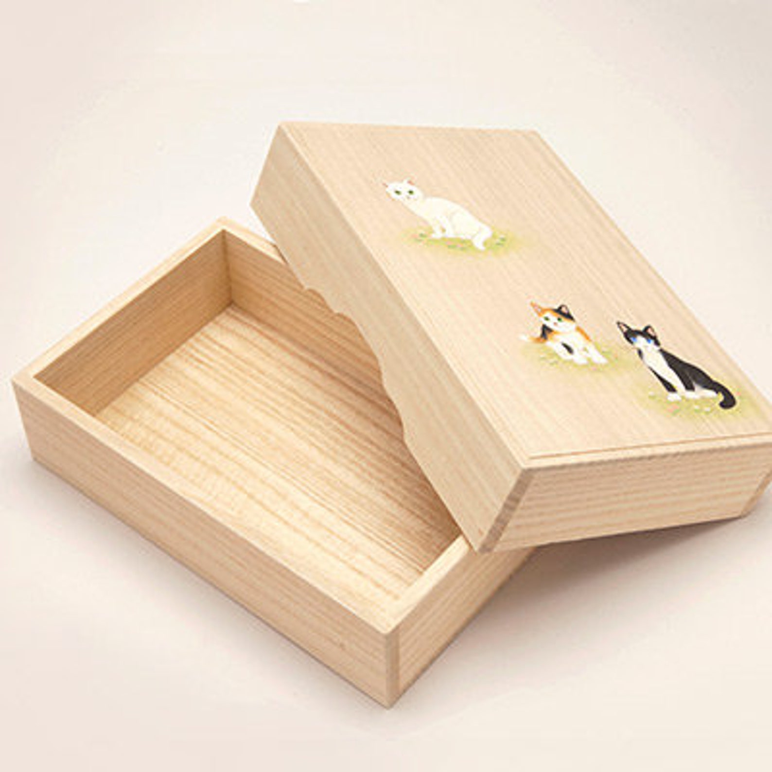 Paulownia Wood Box - Cat, Wooden Storage Box , Post Card Case ...
