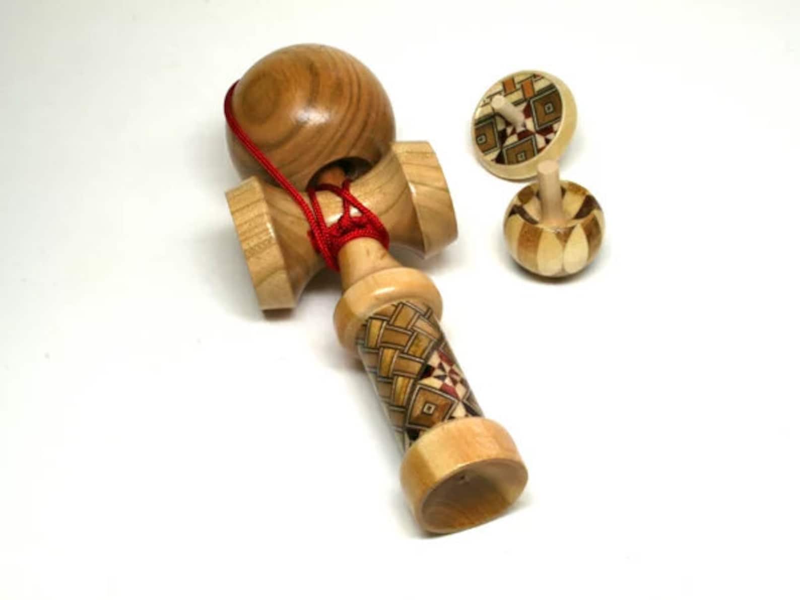 Yosegi Japanese Toy Set Kendama and Koma - Etsy