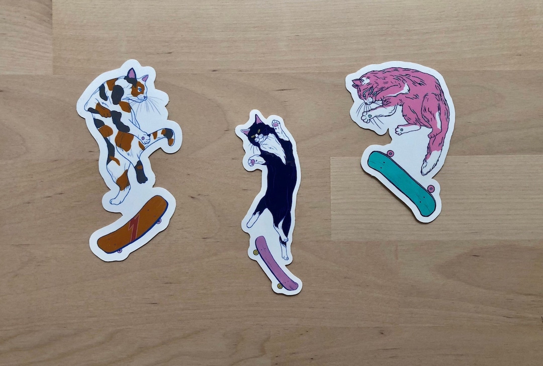 Skateboarden Kat Sticker - Etsy