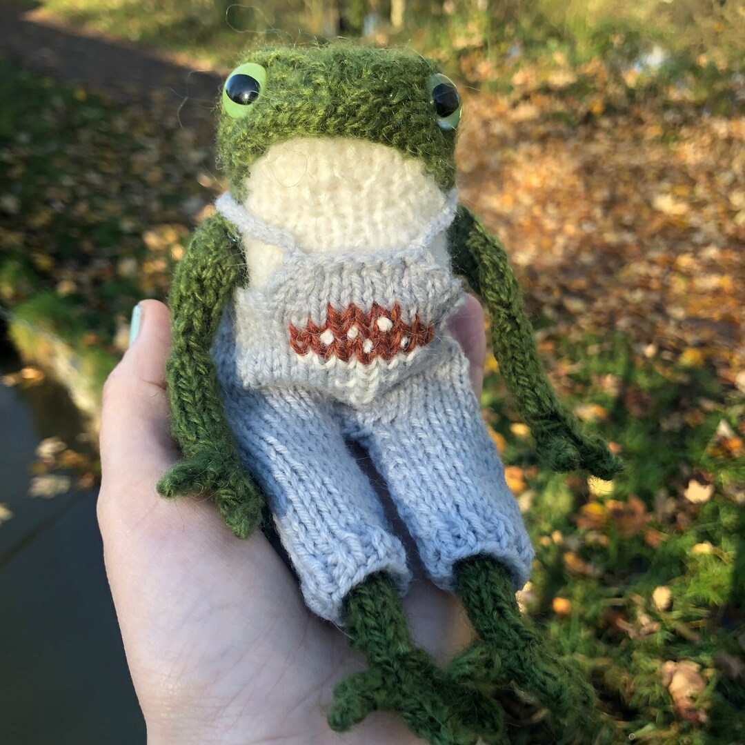 Knitted Frog With Mushroom Dungarees Cute Handmade Gift - Etsy