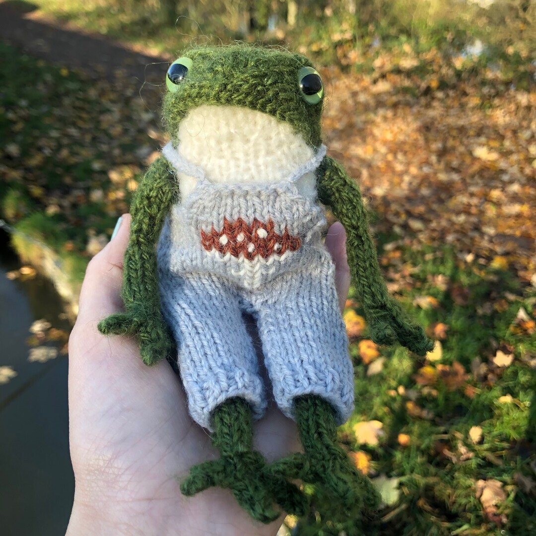 Knitted Frog With Dungarees Mushroom deep Moss Green Hand - Etsy UK