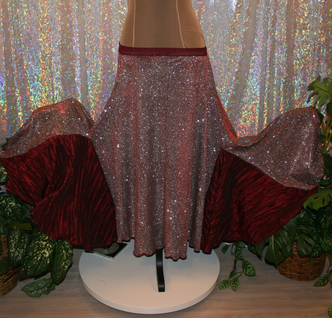 Sparkly Ballroom Dance Skirt, Burgundy Pleated Satin Insets, Size 7/8 ...
