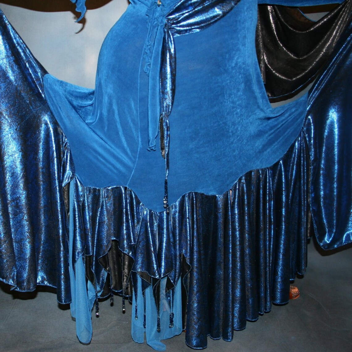 Blue Plus Size Ballroom Dress With Black Accents & Hand Beading Size 17 ...