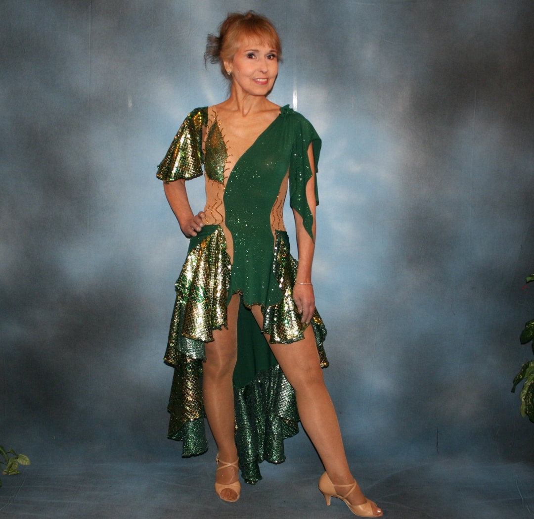 Emerald Green Latin Dance Dress: Swarovski Rhinestones, Hand-beaded ...