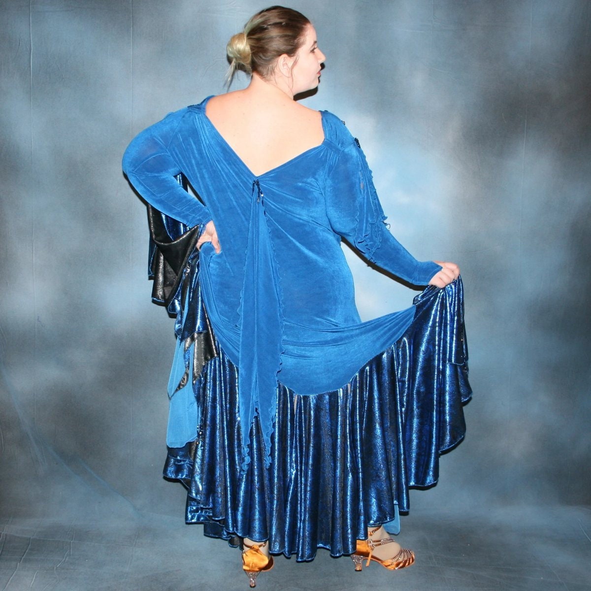 Blue Plus Size Ballroom Dress With Black Accents & Hand Beading Size 17 ...