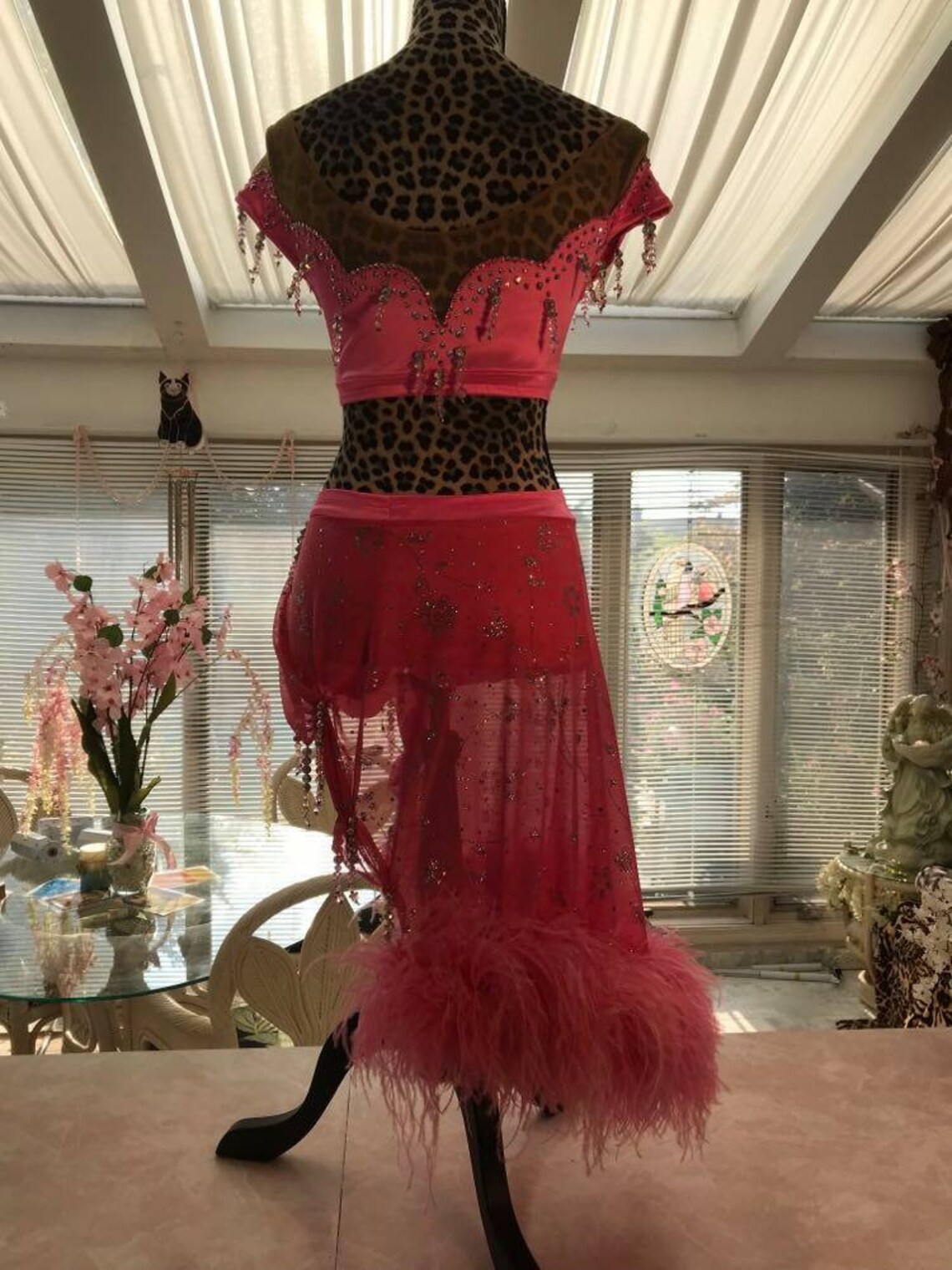 2 Piece Pink Latin-rhythm Dress With Swarovski Rhinestones, Hand ...