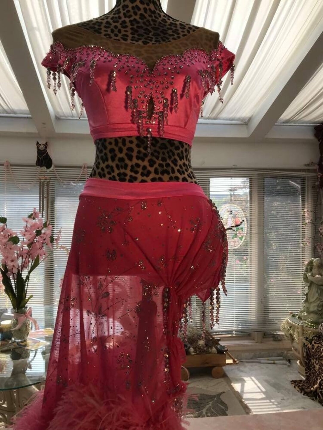 2 Piece Pink Latin-rhythm Dress With Swarovski Rhinestones, Hand ...