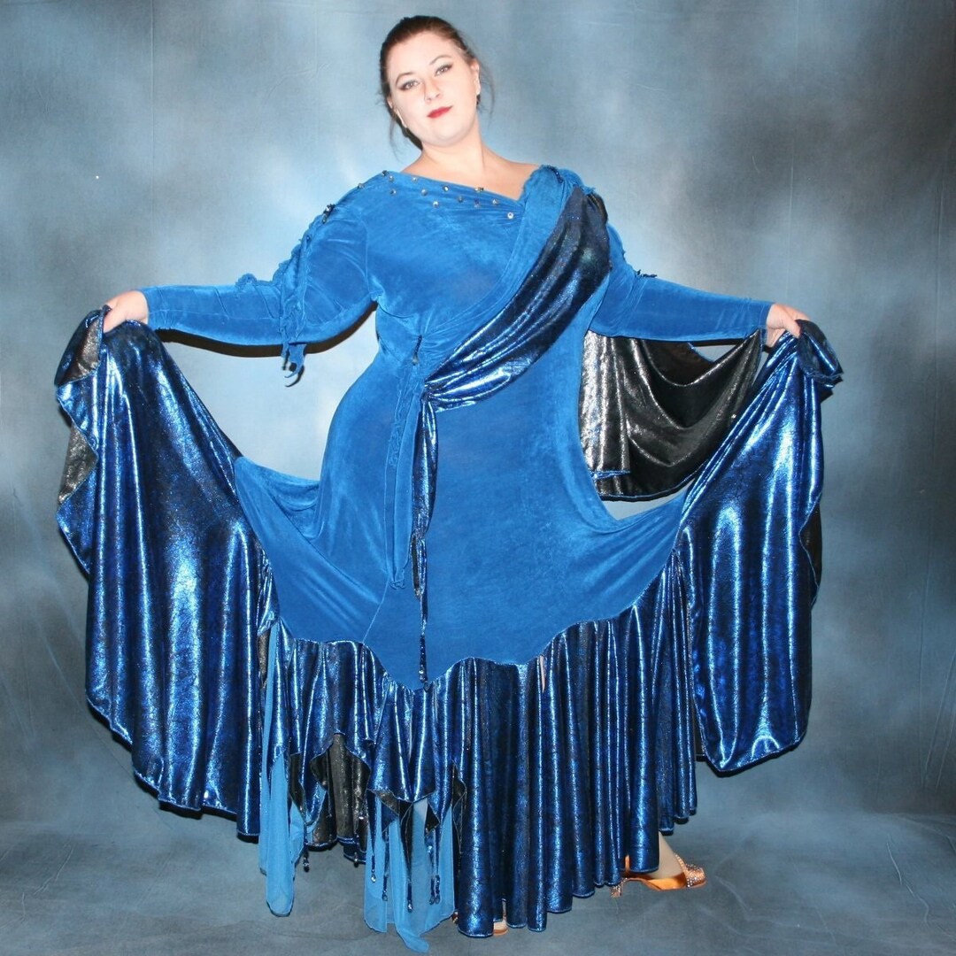 Blue Plus Size Ballroom Dress With Black Accents & Hand Beading Size 17 ...