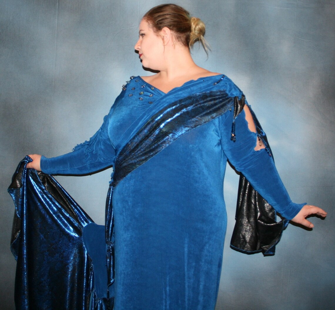 Blue Plus Size Ballroom Dress With Black Accents & Hand Beading Size 17 ...