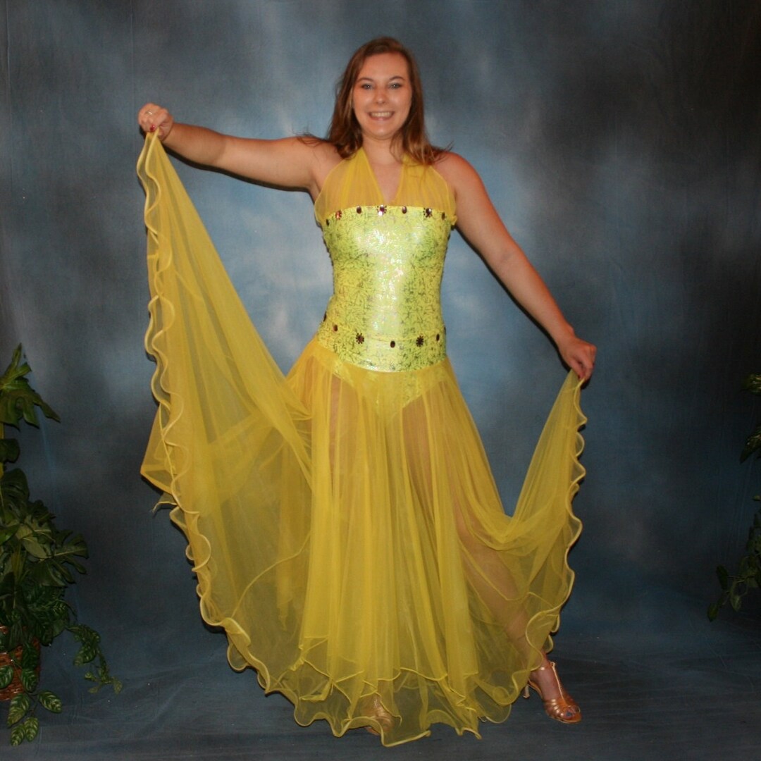 Yellow Ballroom Dress With Splashes of Pastel Colors & Purple ...