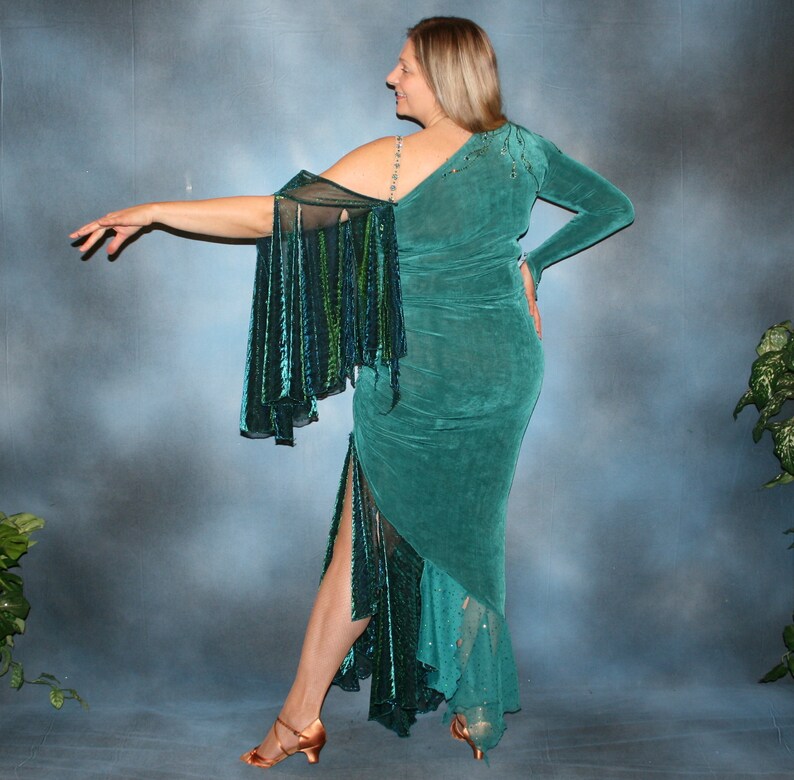Teal Tango-rumba Dress, Shimmery Sheer Accents, Blue Zircon-emerald ...