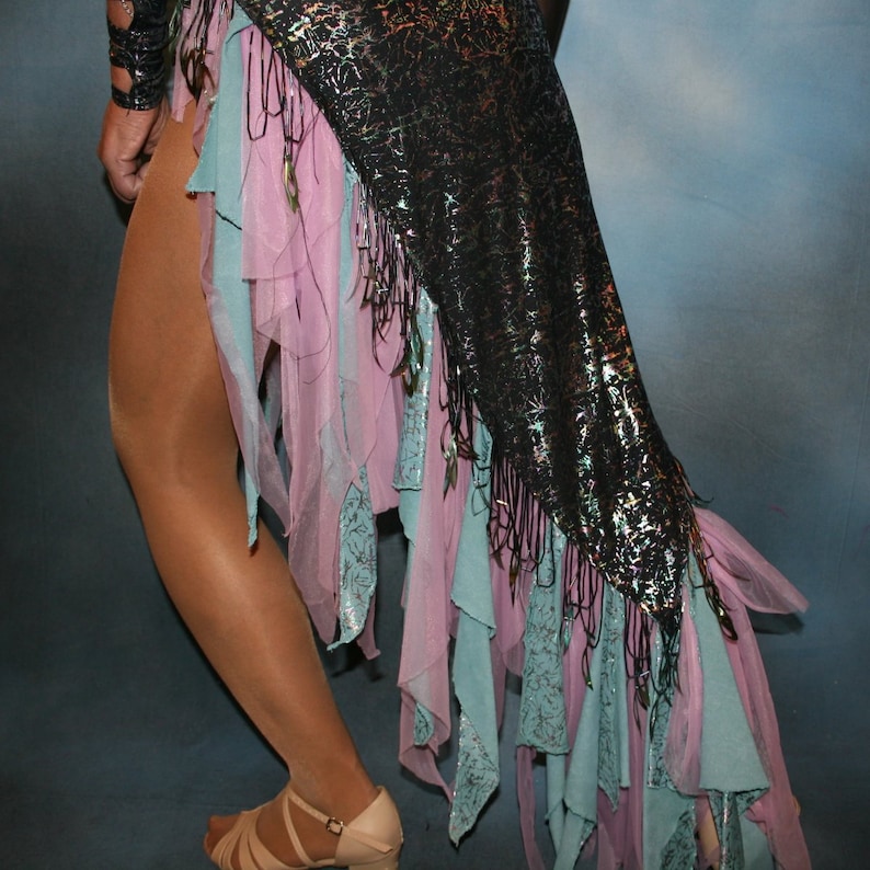 Black Latin-rhythm Dress With Aqua & Orchid Accents Marked Down Size 3/ ...