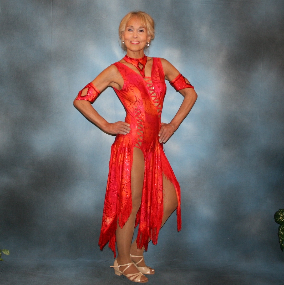 Red Latin-rhythm Dress With Fringe, Siam Red Swarovski Rhinestones on ...