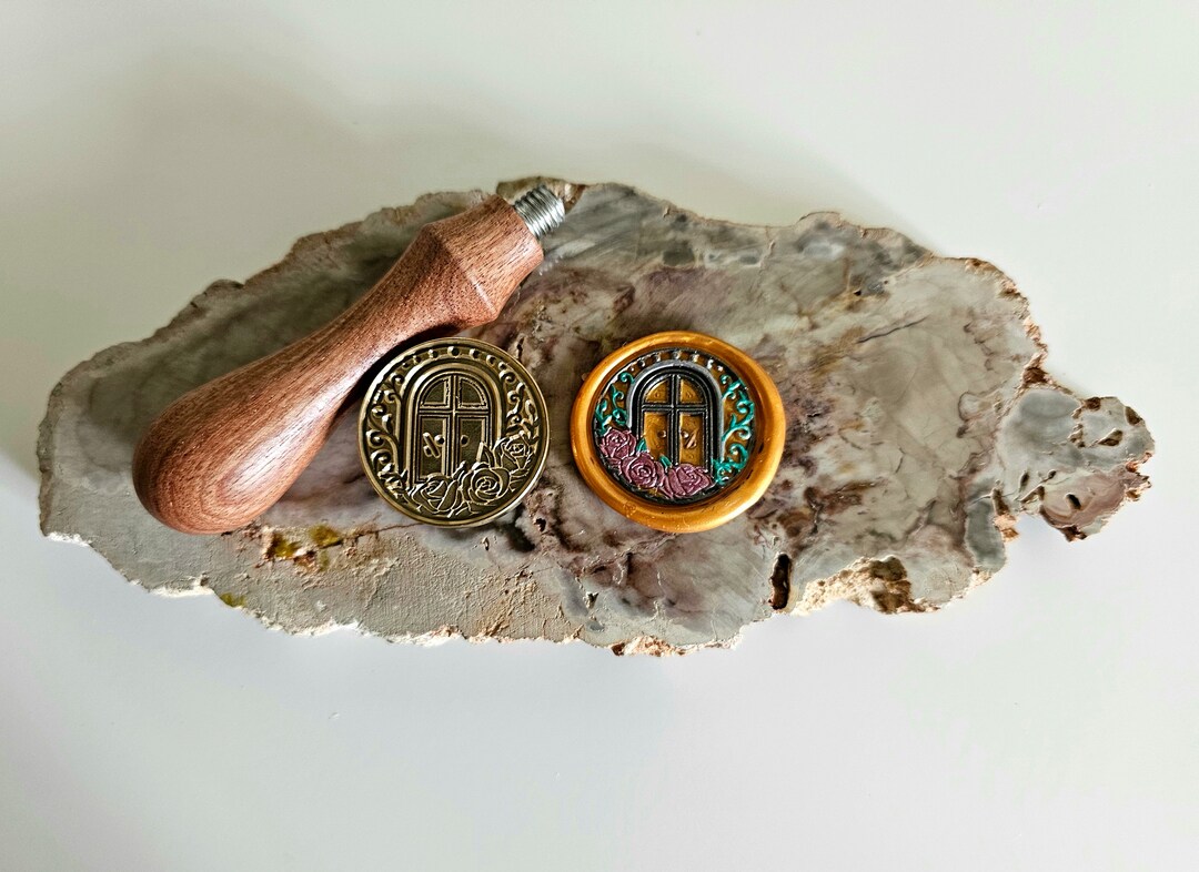 Wax Seal Stamp Door With Cross and Rose Vine, Made of Brass With Wooden ...