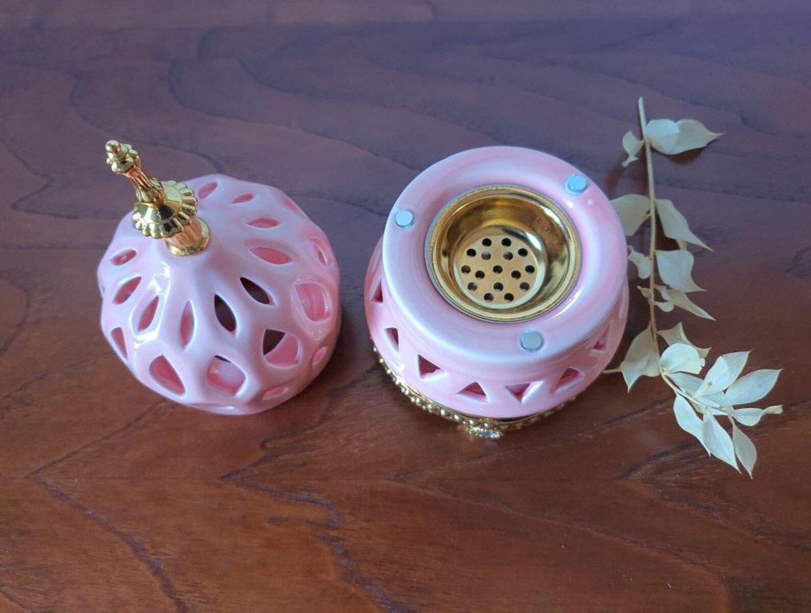 Incense Burner for All Kinds of Incense, Glazed Ceramic and Golden ...